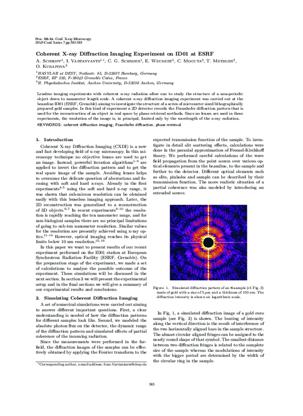(PDF) Coherent X-ray Diffraction Imaging Experiment on ID01 at ESRF