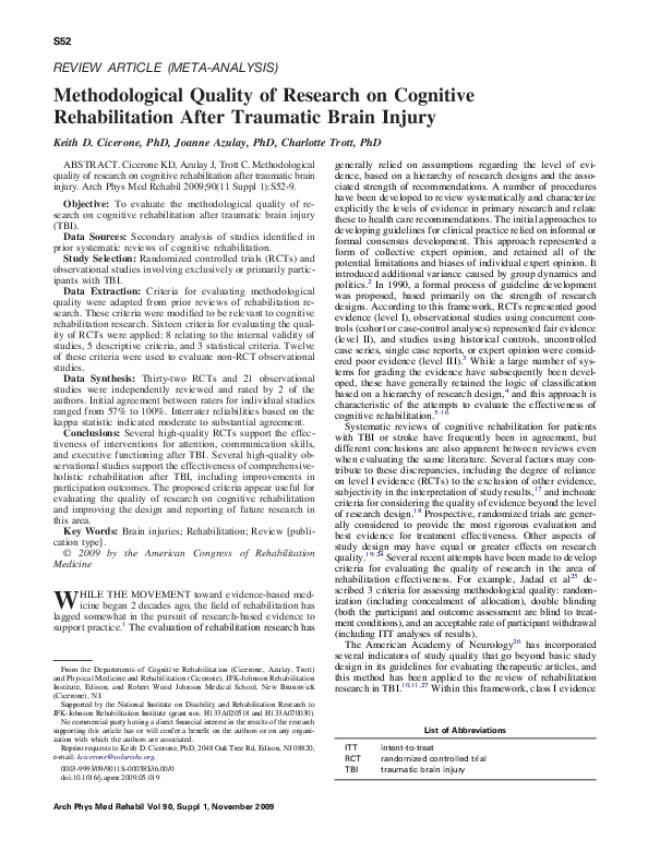(PDF) Methodological Quality of Research on Cognitive Rehabilitation ...
