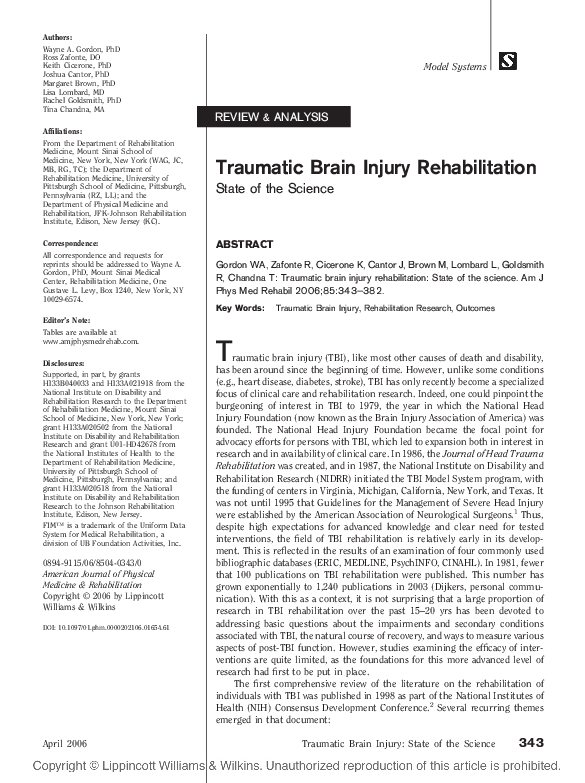 (PDF) Traumatic Brain Injury Rehabilitation