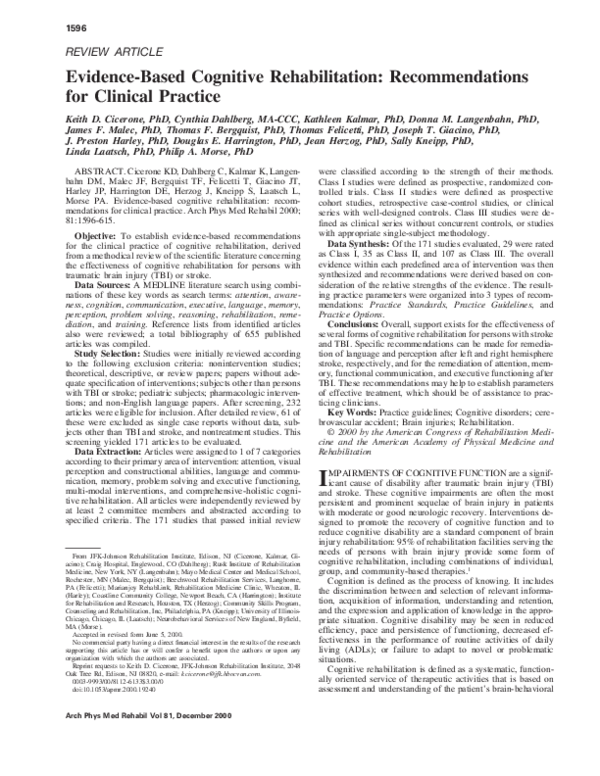 (PDF) Evidence-based cognitive rehabilitation: Recommendations for ...