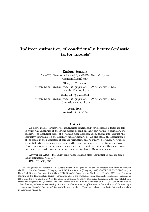 (PDF) Indirect estimation of conditionally heteroskedastic factor models