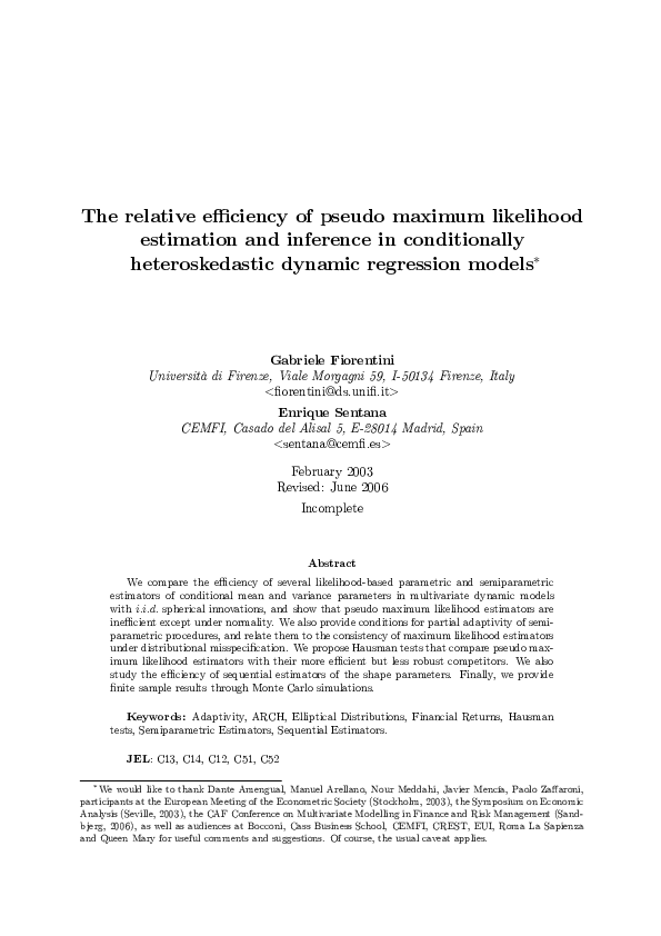 Pdf The Relative Efficiency Of Pseudo Maximum Likelihood Estimation