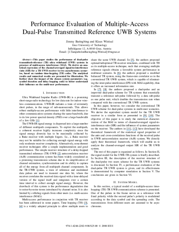 (PDF) Performance Evaluation of Multiple-Access Dual-Pulse Transmitted Reference UWB Systems