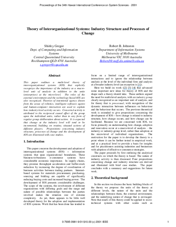 (PDF) Theory of Interorganizational Systems: Industry Structure and Processes of Change