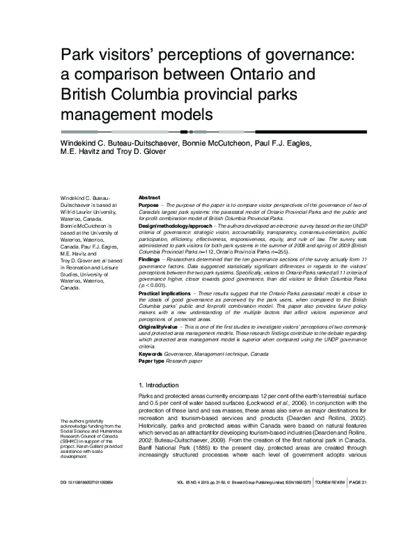 (PDF) Park visitors' perceptions of governance: a comparison between ...
