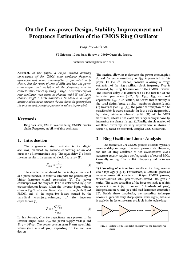 (PDF) On the Low-power Design, Stability Improvement and Frequency Estimation of the CMOS Ring ...