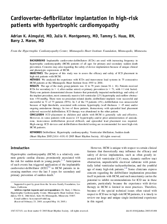 (PDF) Cardioverter-defibrillator implantation in high-risk patients ...