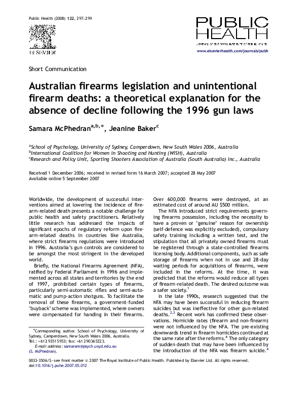 (PDF) Australian firearms legislation and unintentional firearm deaths ...