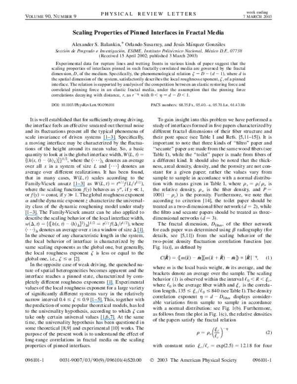 (PDF) Scaling Properties of Pinned Interfaces in Fractal Media