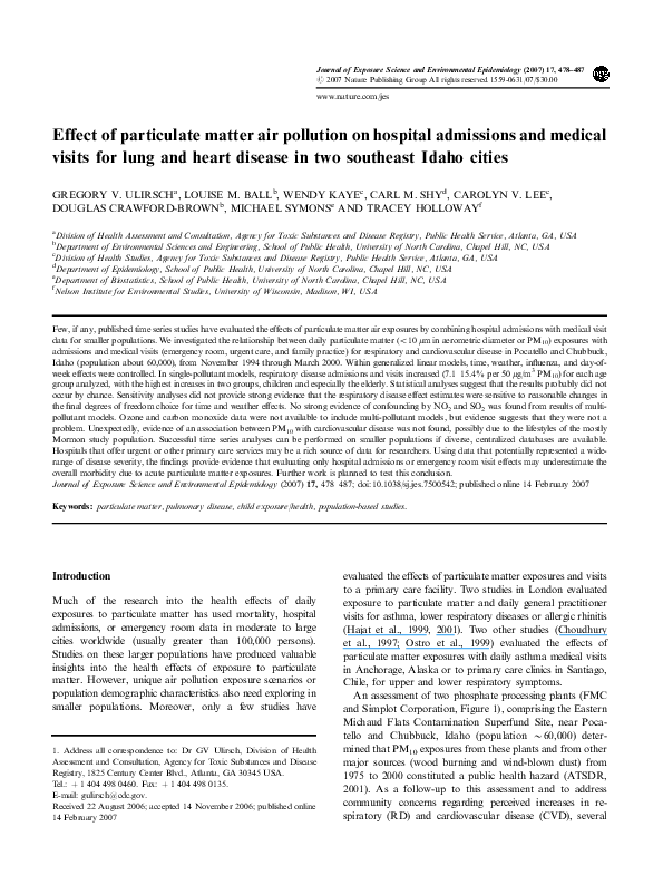 (PDF) Effect of particulate matter air pollution on hospital admissions ...