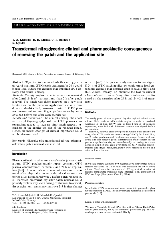 (PDF) Transdermal nitroglycerin: clinical and pharmacokinetic ...