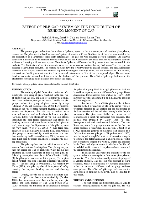 (PDF) Effect of Pile Cap System on the Distribution of Bending Moment ...