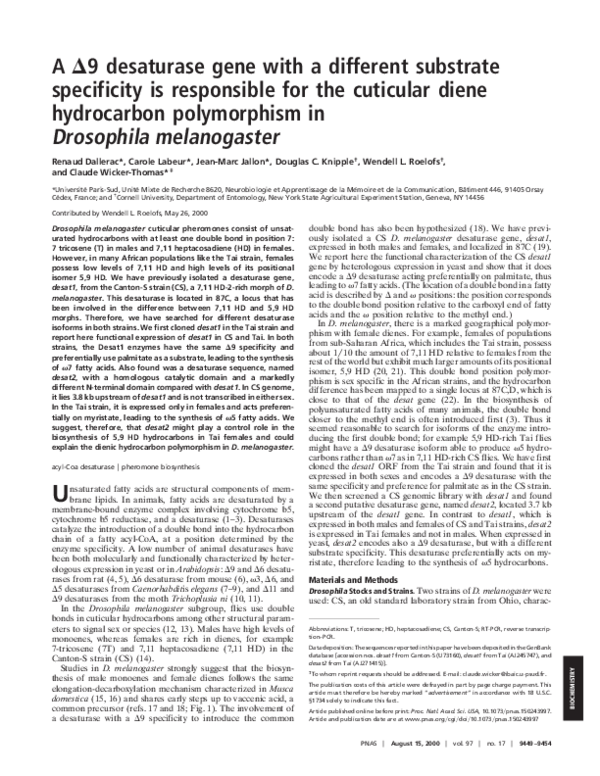 (PDF) A Delta 9 desaturase gene with a different substrate specificity ...
