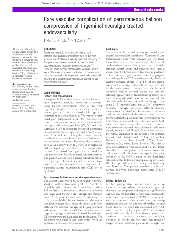 (PDF) Rare vascular complication of percutaneous balloon compression of ...