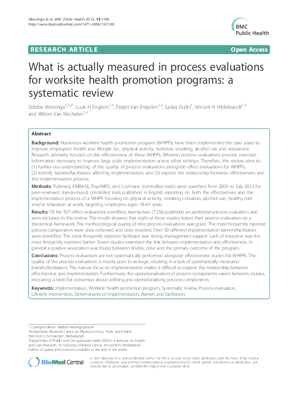 (PDF) What is actually measured in process evaluations for worksite ...