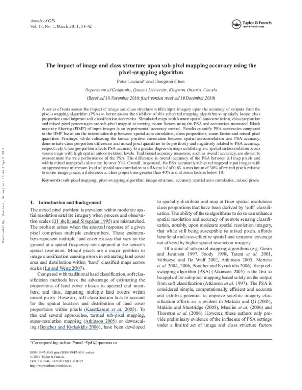 Pdf The Impact Of Image And Class Structure Upon Sub Pixel Mapping Accuracy Using The Pixel