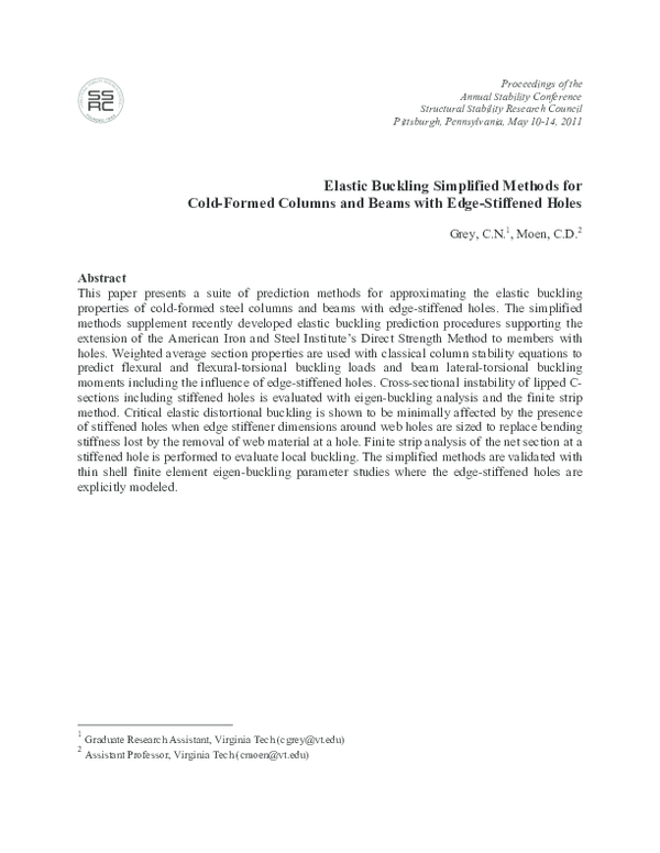 Pdf Elastic Buckling Simplified Methods For Cold Formed Columns And Beams With Edge Stiffened