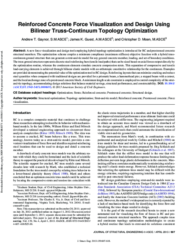 Pdf Reinforced Concrete Force Visualization And Design Using Bilinear