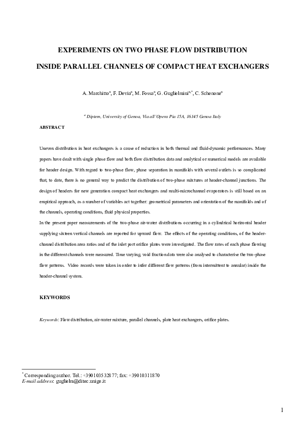 (PDF) Experiments on two-phase flow distribution inside parallel channels of compact heat exchangers