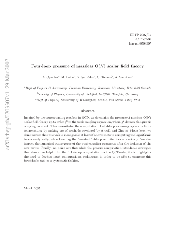 Pdf Four Loop Pressure Of Massless O N Scalar Field Theory