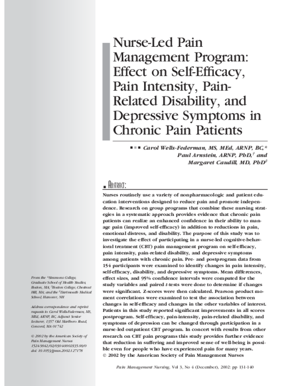 (PDF) Nurse-led pain management program: effect on self-efficacy, pain ...