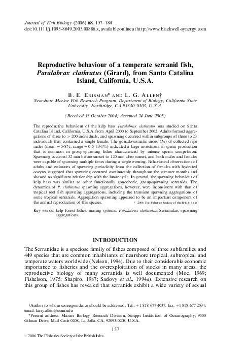 (PDF) Reproductive behaviour of a temperate serranid fish, Paralabrax ...