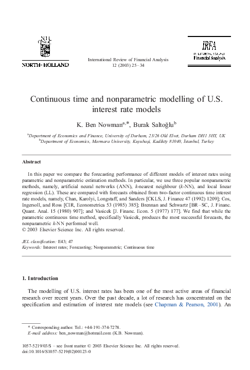 Pdf Continuous Time And Nonparametric Modelling Of Us Interest Rate Models