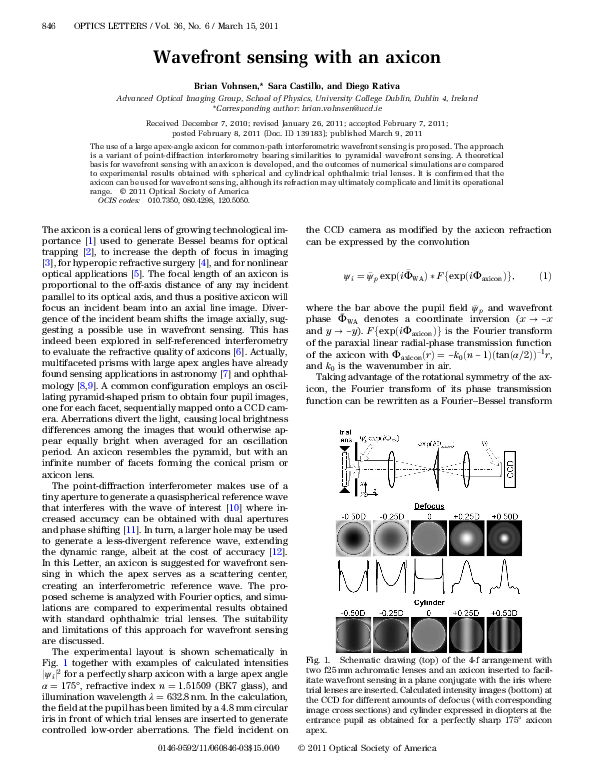 (PDF) Wavefront sensing with an axicon