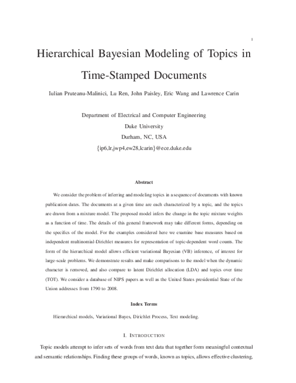 (PDF) Hierarchical Bayesian Modeling of Topics in Time-Stamped Documents