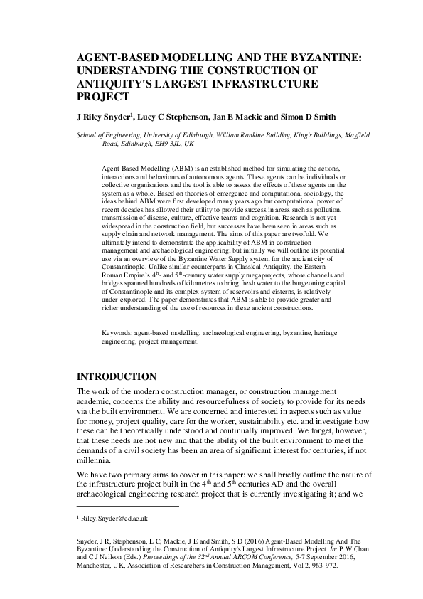 (PDF) Agent-Based Modelling And The Byzantine: Understanding the Construction of Antiquity's ...