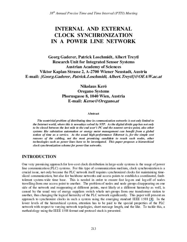 Pdf Internal And External Clock Synchronization In A Power Line Network