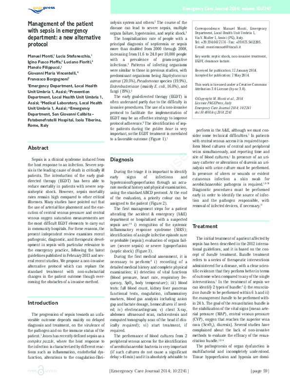 (PDF) Management of the patient with sepsis in emergency department: a ...