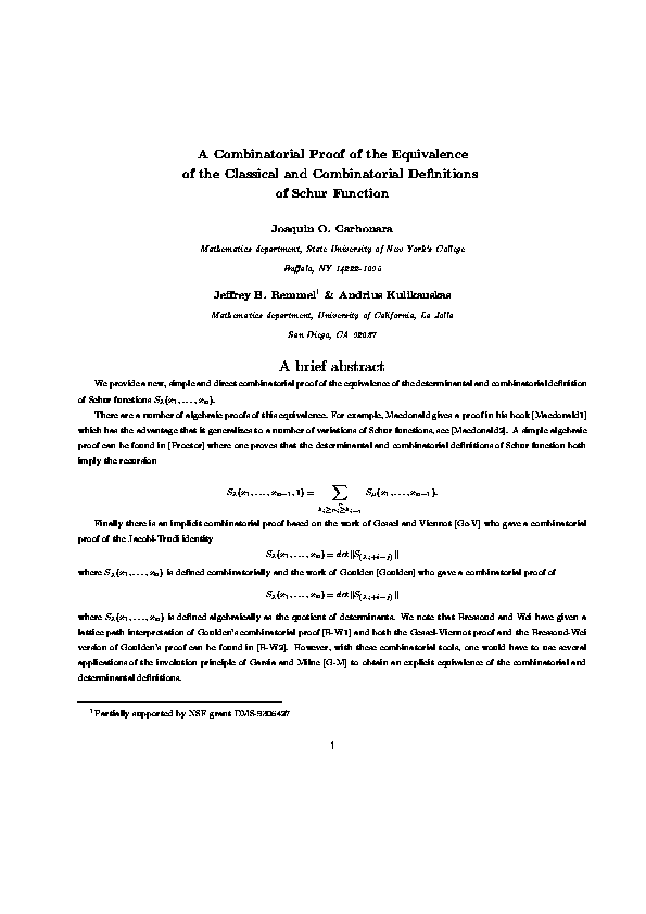 Pdf A Combinatorial Proof Of The Equivalence Of The Classical And