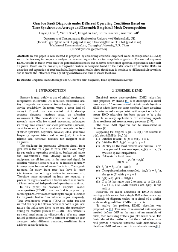 (PDF) Gearbox fault diagnosis under different operating conditions based on time synchronous ...