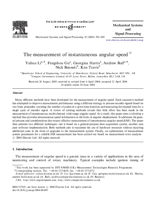 (PDF) The measurement of instantaneous angular speed