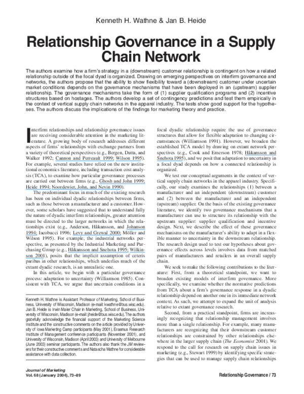 (PDF) Relationship Governance in a Supply Chain Network