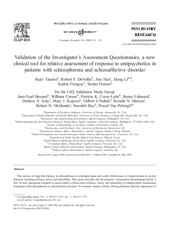 Validation of the Investigator's Assessment Questionnaire, a new ...