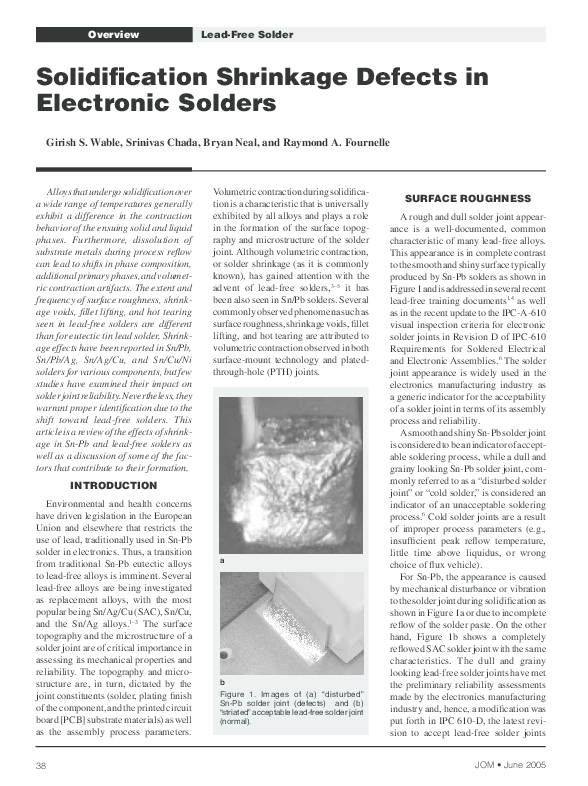 (PDF) Solidification shrinkage defects in electronic solders