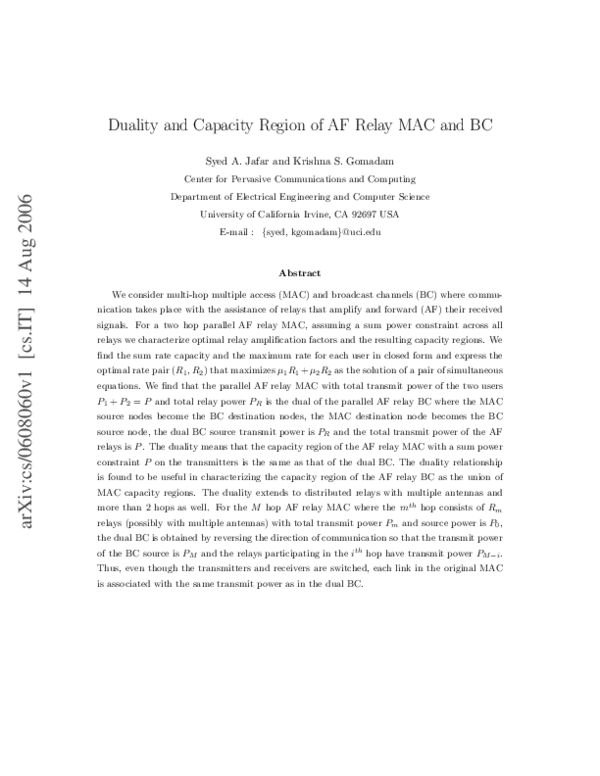 (PDF) Duality and Capacity Region of AF Relay MAC and BC