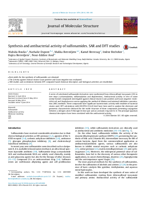 (PDF) Synthesis and antibacterial activity of sulfonamides. SAR and DFT ...