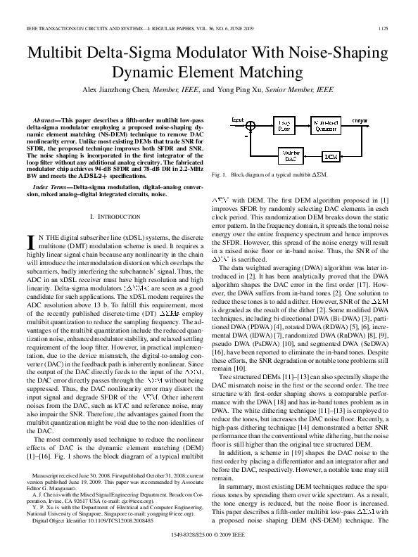 Pdf Multibit Delta Sigma Modulator With Noise Shaping Dynamic Element Matching 