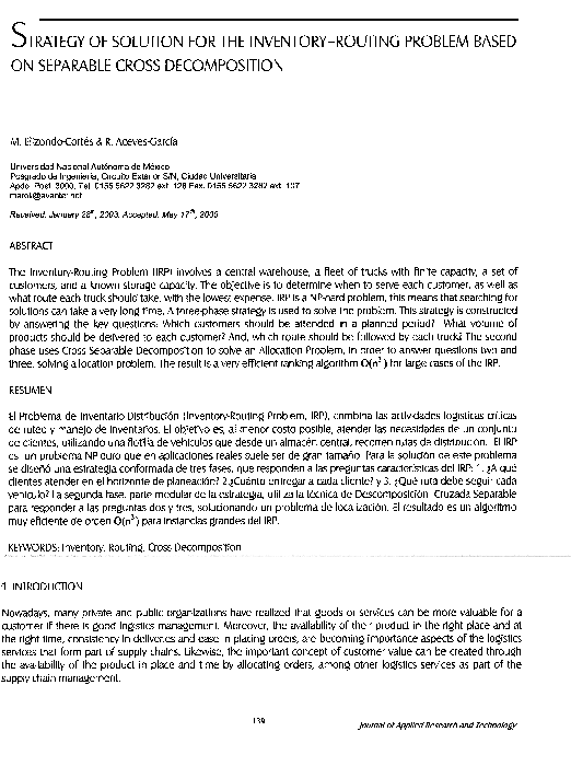 (PDF) Strategy of solution for the inventory-routing problem based on separable cross decomposition