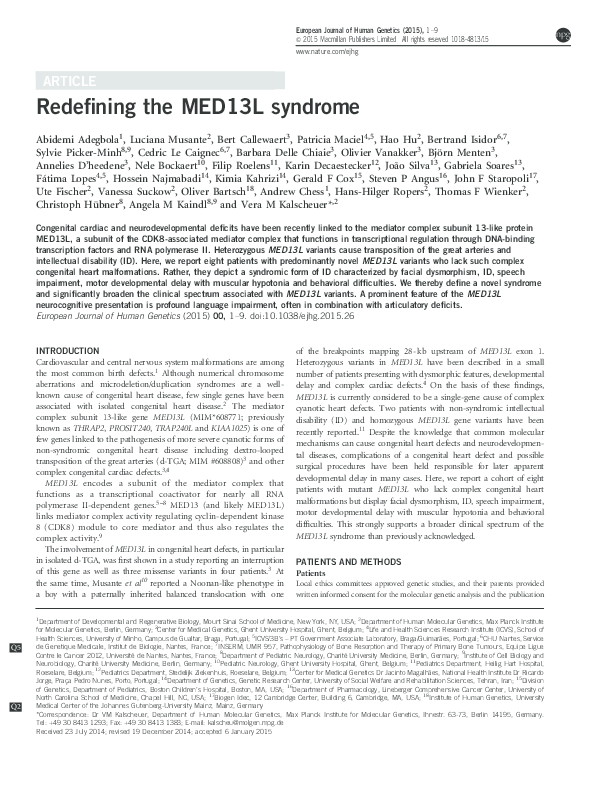 (PDF) Redefining the MED13L syndrome