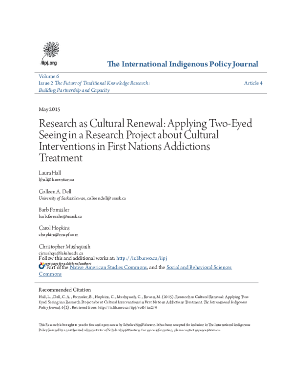 (PDF) Research as Cultural Renewal Applying Two-Eyed Seeing.pdf