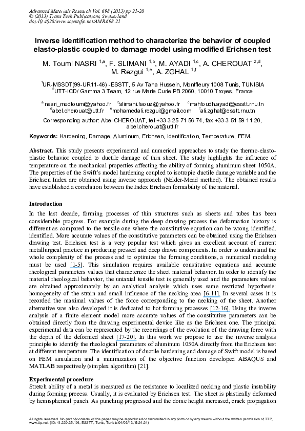 (PDF) Inverse Identification Method to Characterize the Behavior of Coupled Elasto-Plastic ...