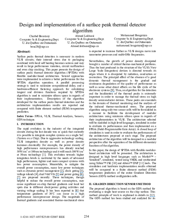 Pdf Design And Implementation Of A Surface Peak Thermal Detector Algorithm