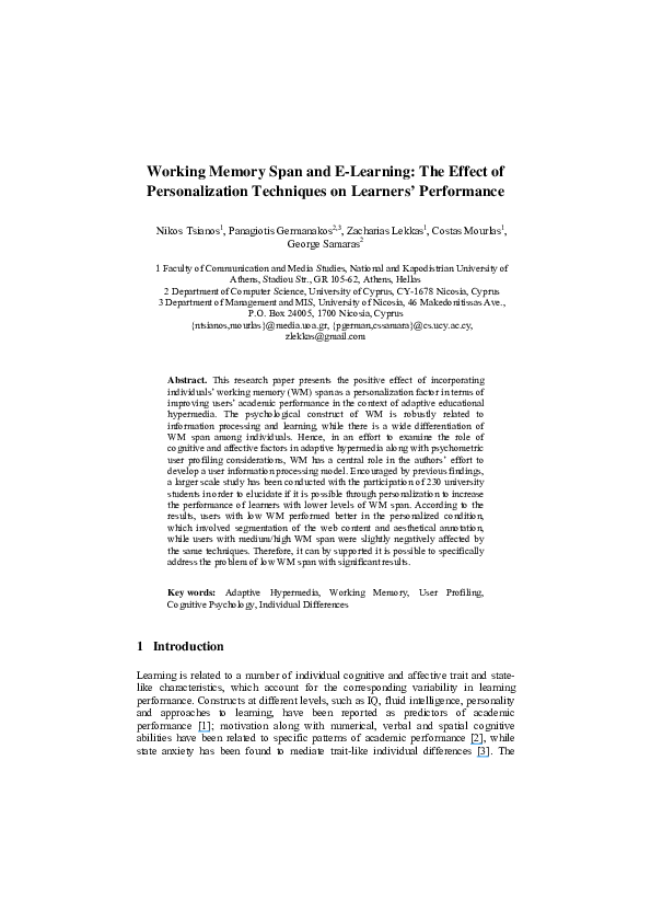 (PDF) Working Memory Span and E-Learning: The Effect of Personalization Techniques on Learners ...