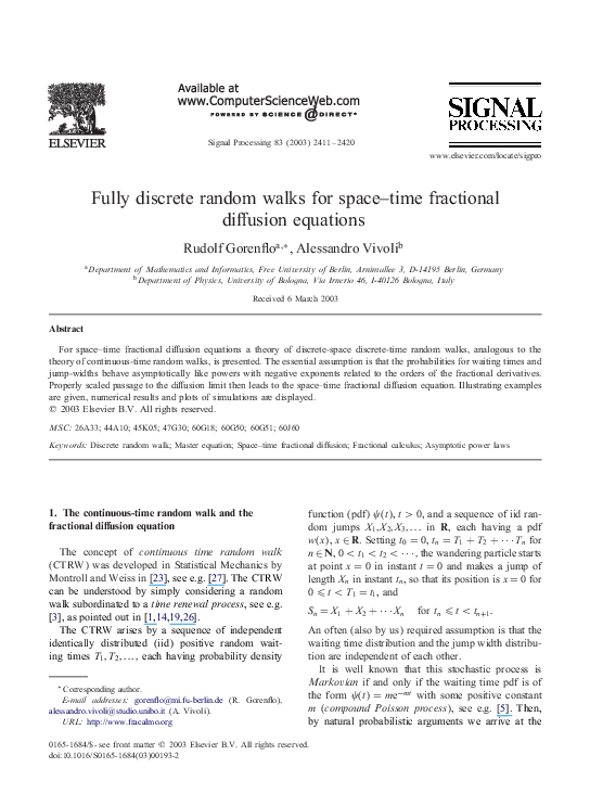 (PDF) Fully discrete random walks for space–time fractional diffusion equations
