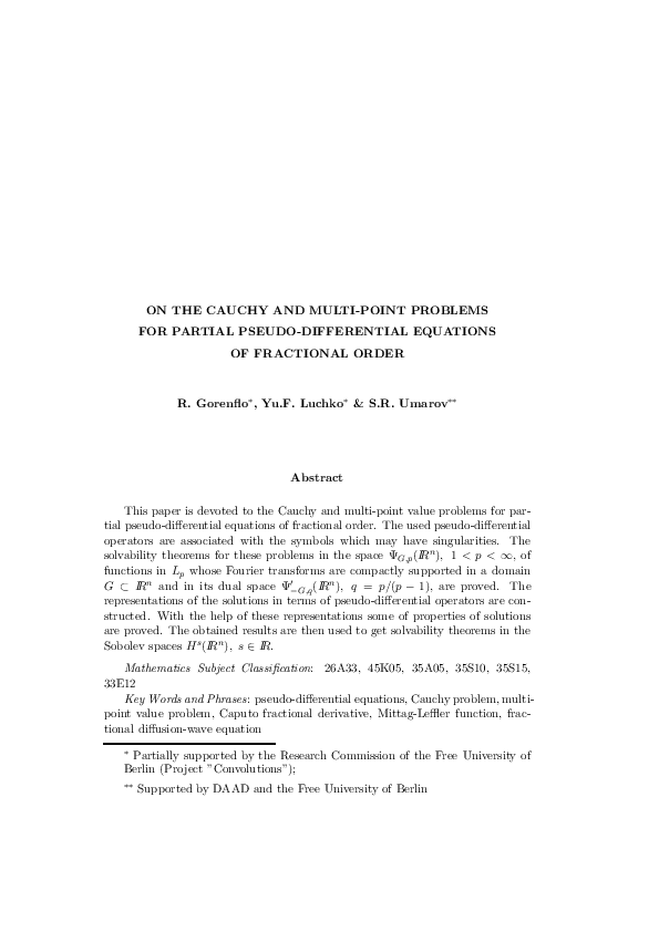Pdf On The Cauchy And Multi Point Problems For Partial Pseudo Differential Equations Of