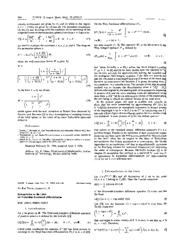 Pdf Extrapolation To The Limit For Numerical Fractional Differentiation
